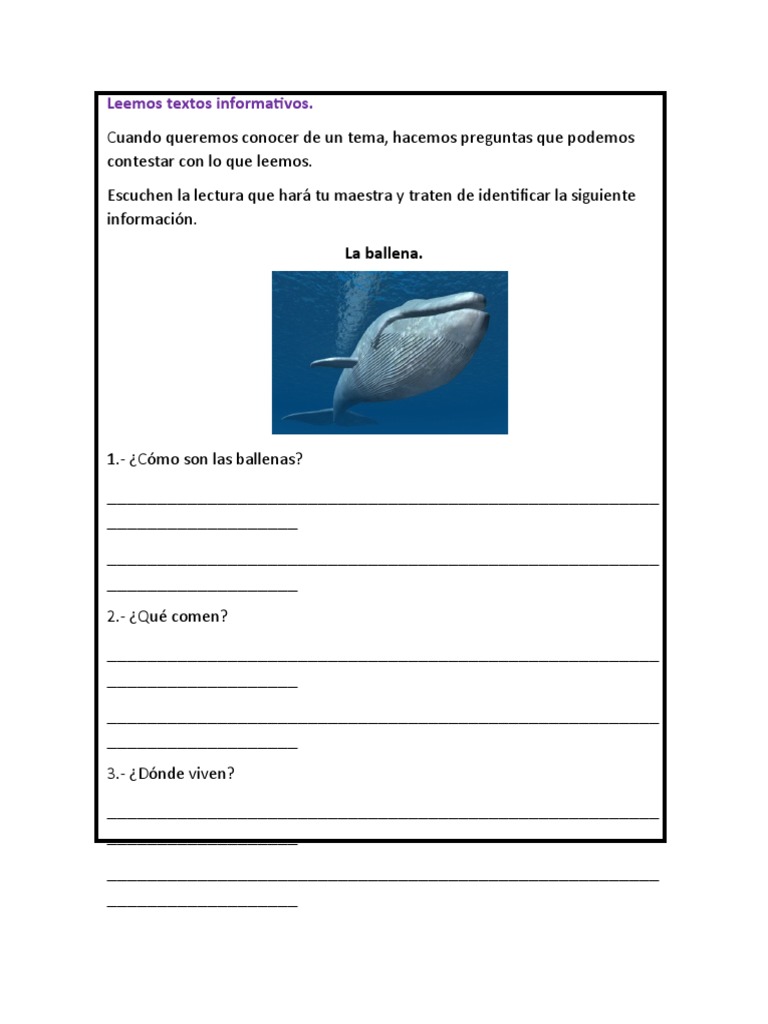 Preguntas sobre la Ballena para Niños | PDF | Crecimiento personal y ...