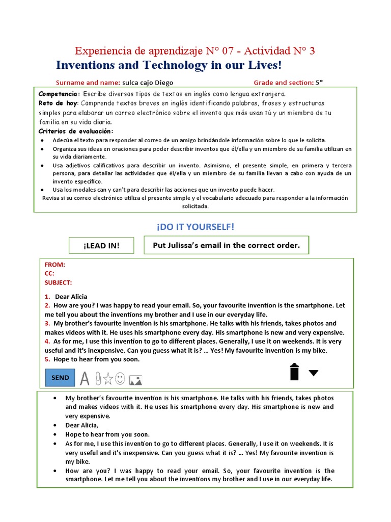 Inventions and Technology in Our Lives!: Experiencia de Aprendizaje #07 ...