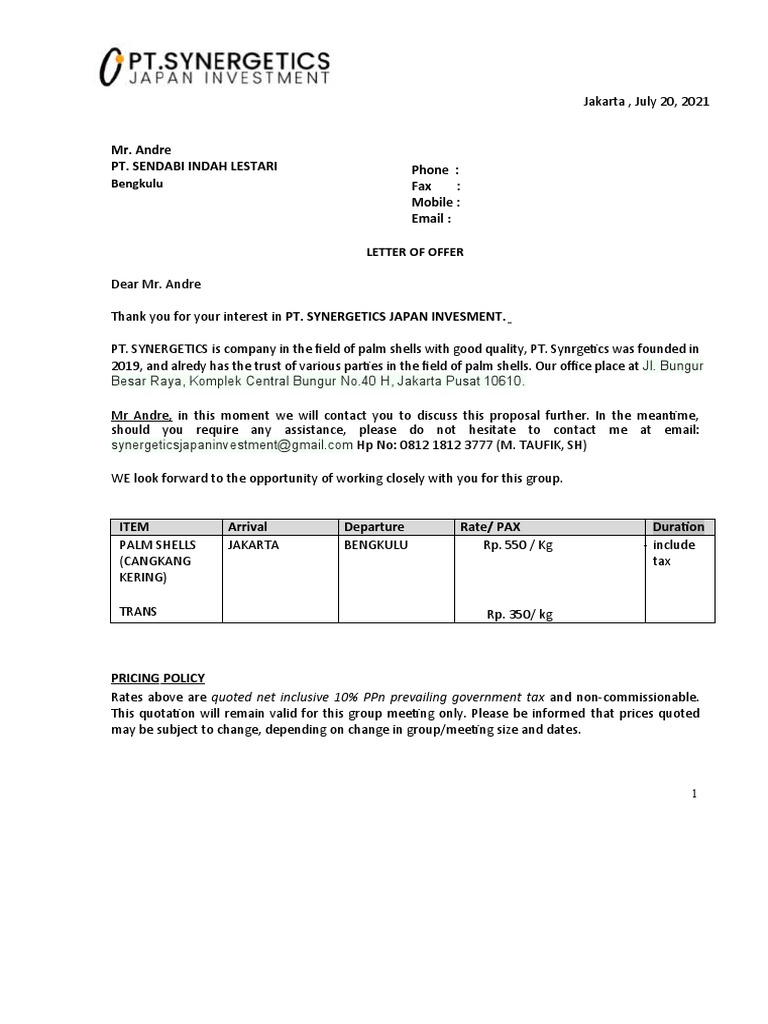 Contoh Quotation Letter PKS | PDF | Trade | Services (Economics)