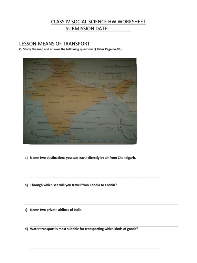 CBSE Class 4 Social Studies Worksheet - Means of Transport | PDF