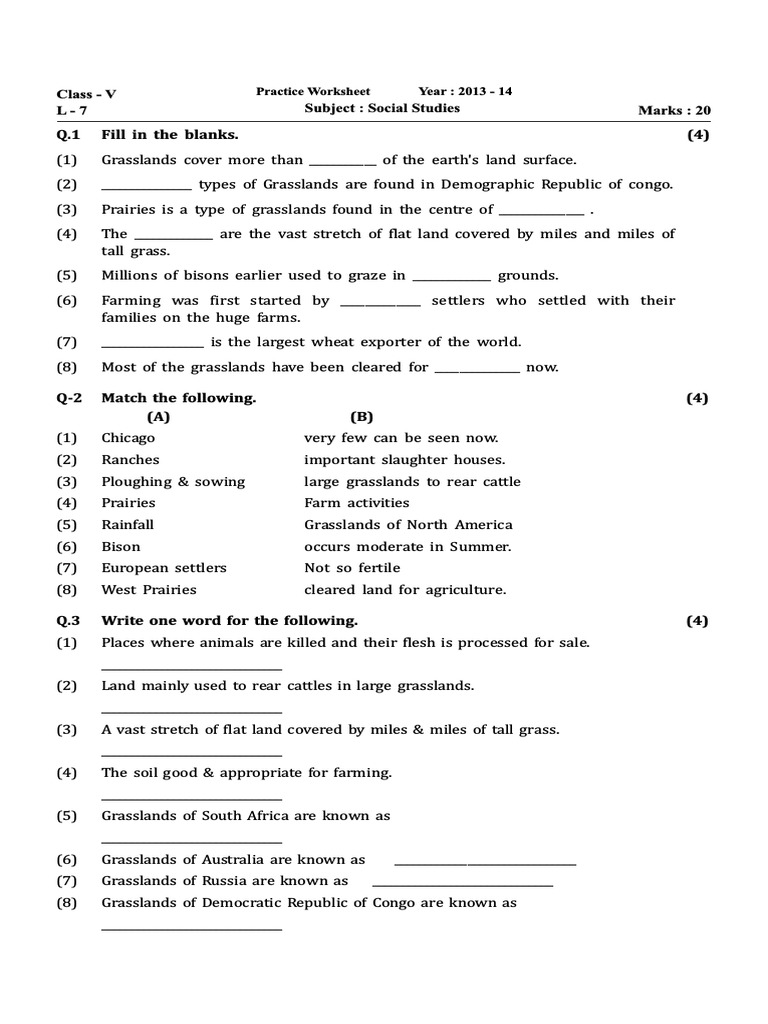 CBSE Class 5 Social Science Worksheets | PDF | Grassland | Prairie
