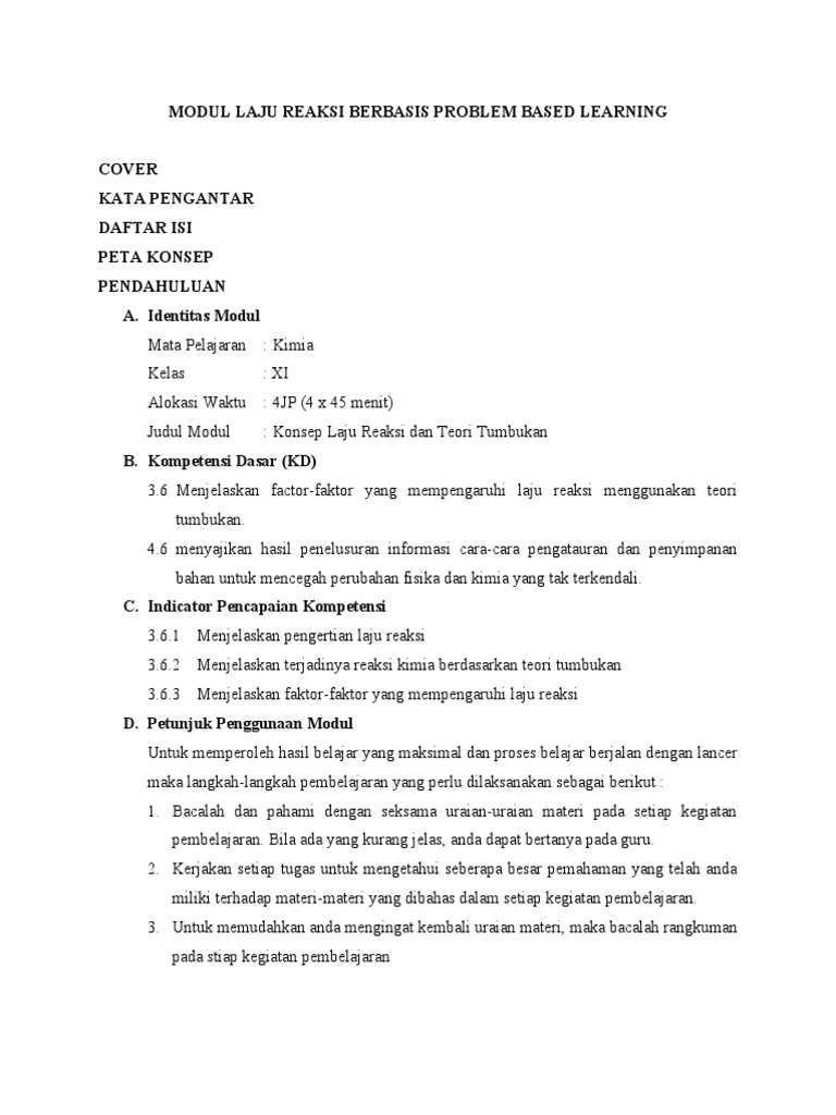 Modul Laju Reaksi Berbasis Problem Based Learning | PDF