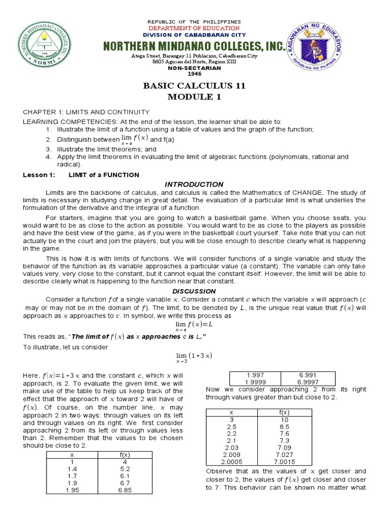 Basic Calculus Module 1 | PDF | Function (Mathematics) | Variable ...