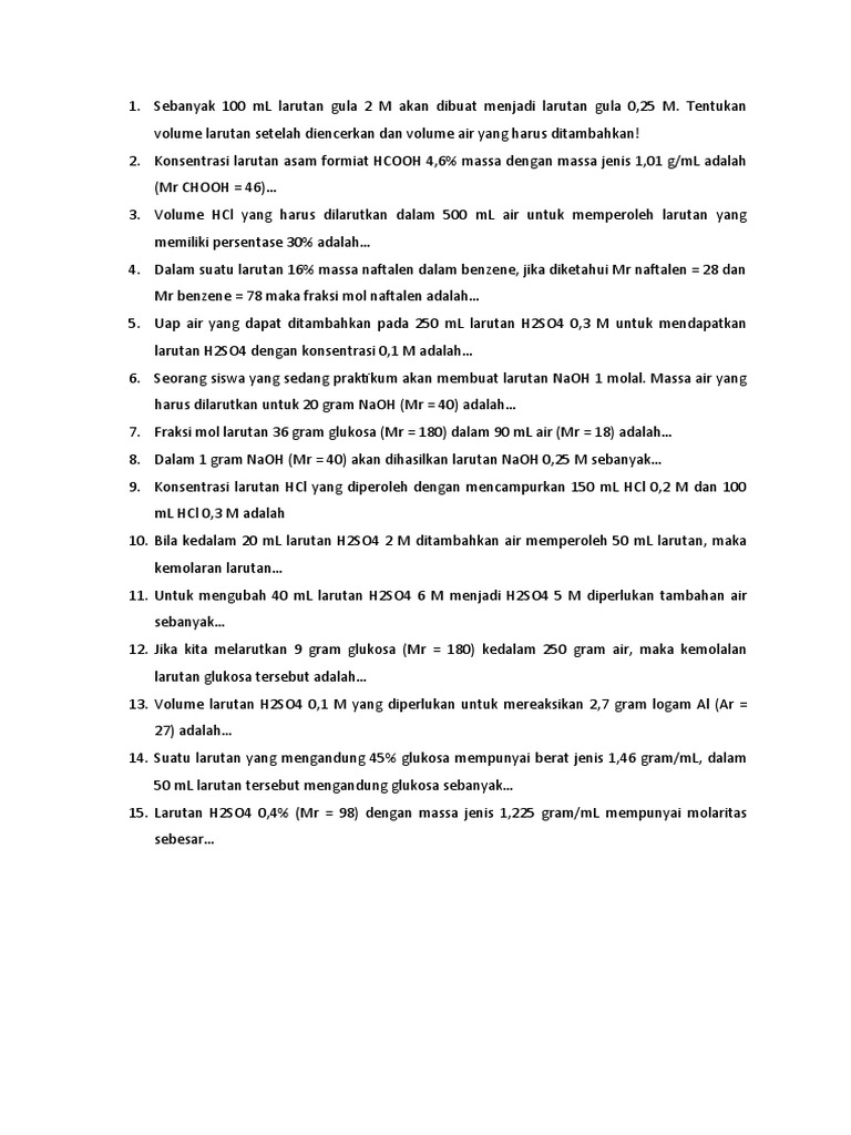 Soal Kimia: Konsentrasi Larutan | PDF | Sains & Matematika