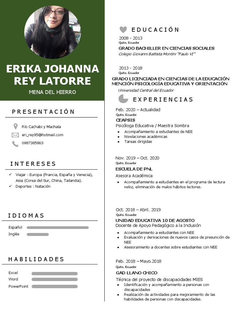 Curriculum Vitae Erika Rey | PDF | Ecuador | Aprendizaje