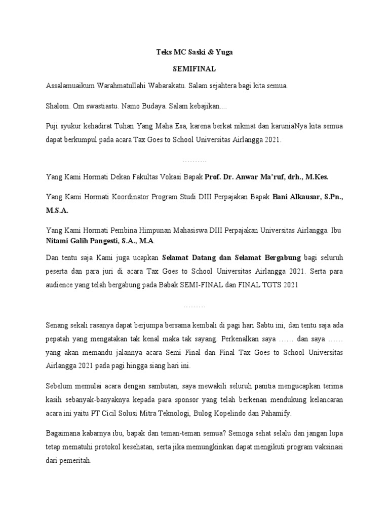 Teks MC Semifinal Dan Final TGTS 2021 | PDF