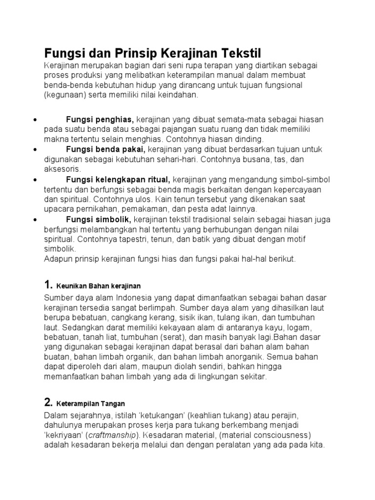 Fungsi Dan Prinsip Kerajinan Tekstil | PDF