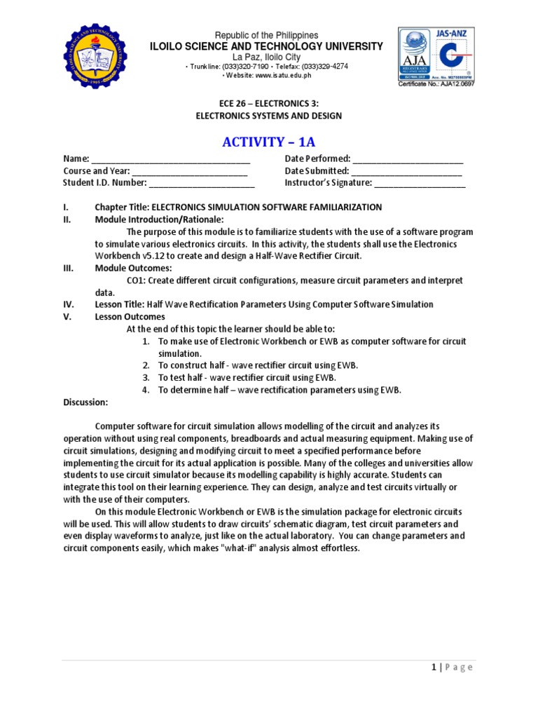 ECE26-Laboratory-Activity 1.1 | PDF | Amplitude | Electrical Network
