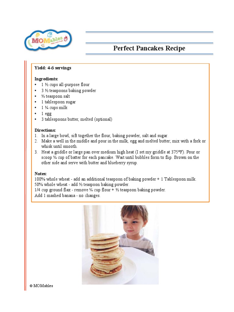 Perfect Pancakes Recipe: Yield: 4-6 Servings Ingredients | Download ...