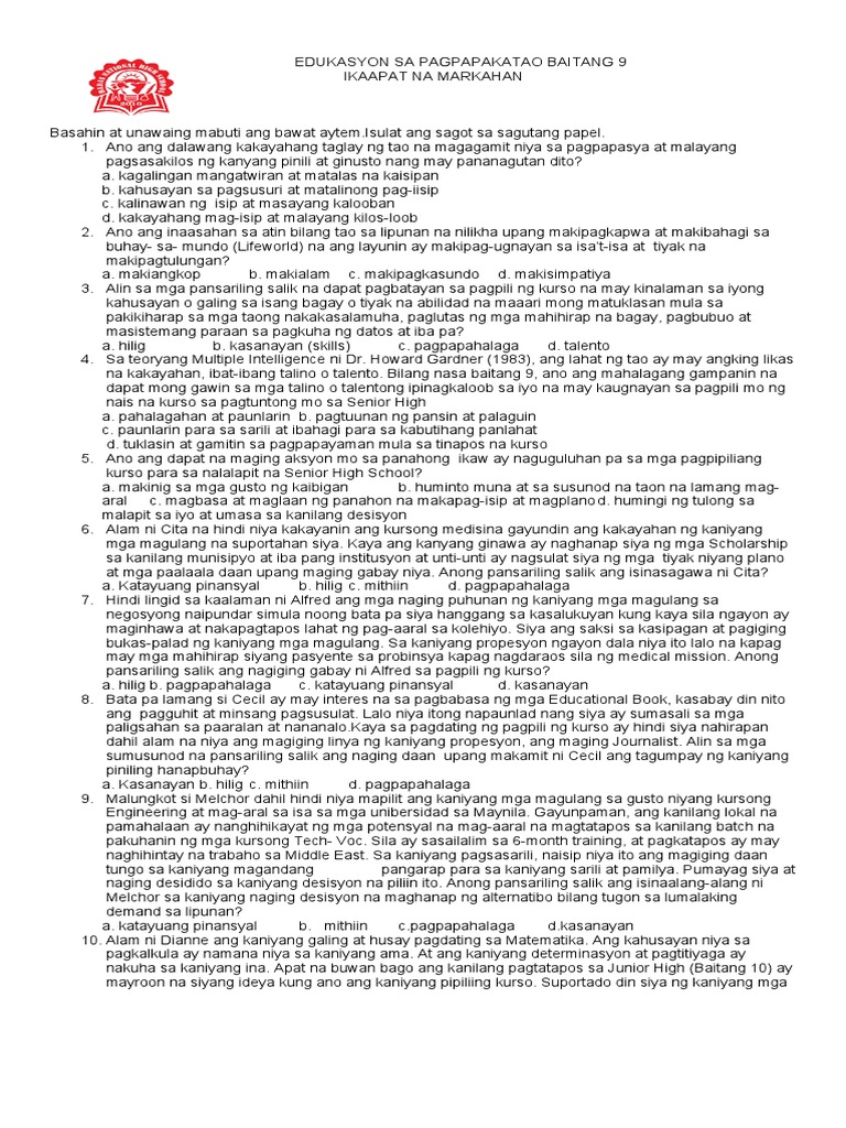 4TH Grading ESP Grade 9 | PDF