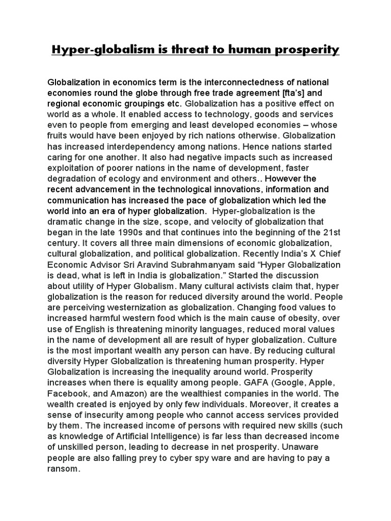 Hyper-Globalism's Threat to Prosperity | PDF | Globalization | Economies