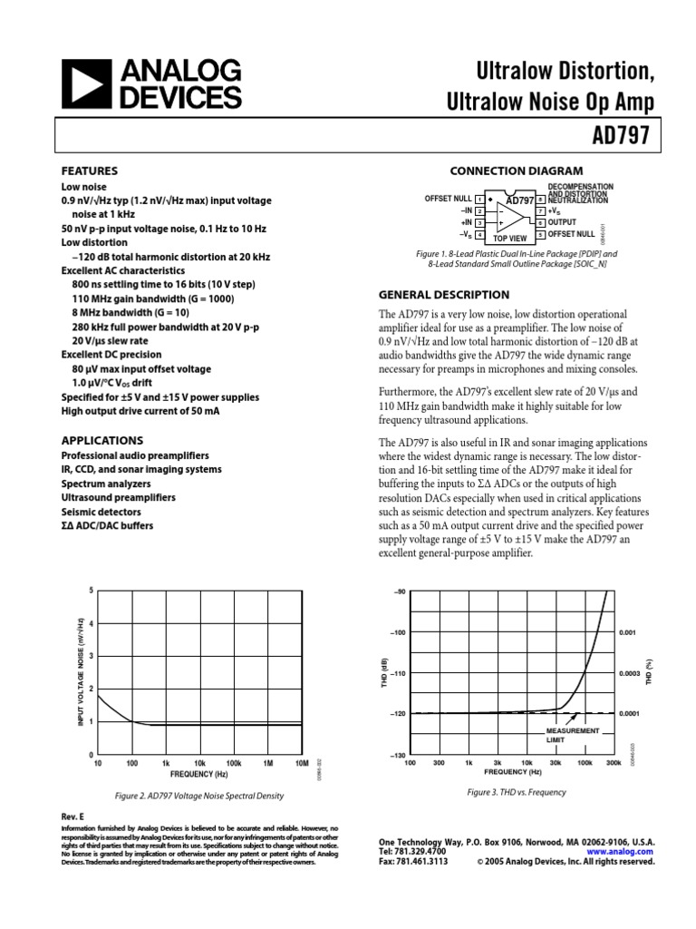 Ultralow Distortion, Ultralow Noise Op Amp AD797: Features Connection ...