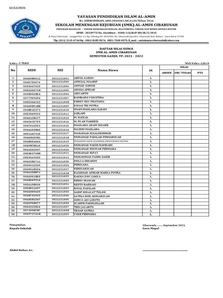 Format Nilai PTS Ganjil 2021 | PDF | Indonesia | Asia