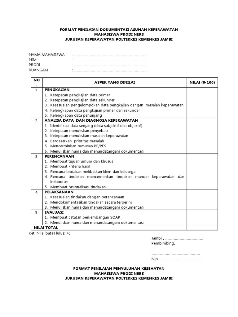 Format Penilaian Dokumentasi Asuhan Keperawatan | PDF