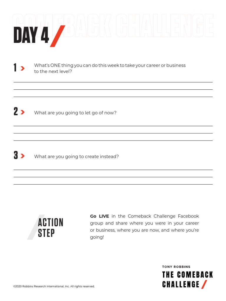 Tony Robbins Challenge Workbook Day 4 | PDF