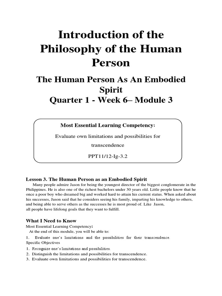 Intro To Philo Module 3 Week 6 | PDF | Transcendence (Philosophy) | Self Actualization
