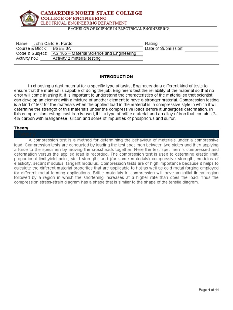Compression Test On Cast Iron | PDF | Deformation (Engineering) | Yield ...