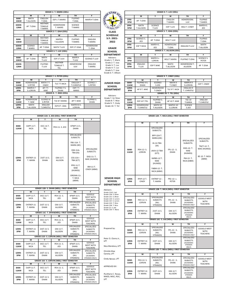 Class Schedule 2021-2022 | PDF