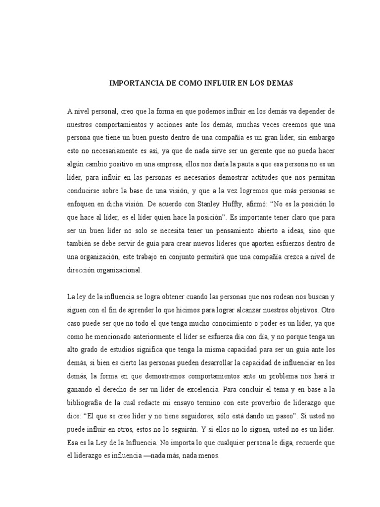 Importancia de Como Influir en Los Demas | PDF