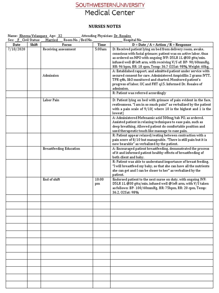 Nurses Notes Case 10 | PDF | Breastfeeding | Patient