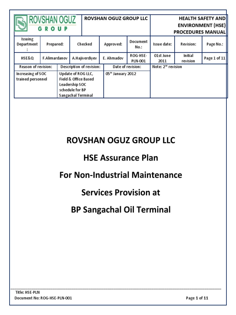 ROG ST HSE Assurance Plan 2012 | PDF | Occupational Safety And Health ...