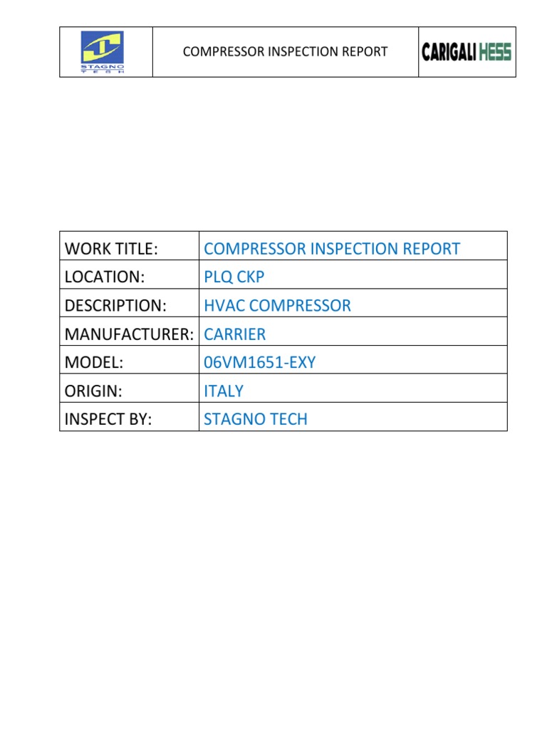 Compressor Inspection Report Summary | PDF | Piston | Gases