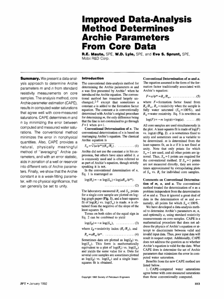 Improved Data-Analysis Method Determines Archie Parameters From Core ...