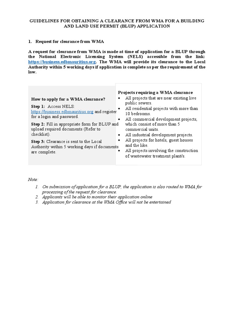 Guidelines For WMA Clearance When Applying For A BLUP Rev Fees 20 09 20 ...