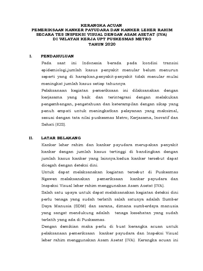 Kerangka Acuan Pemeriksaan Kanker Payudara dan Kanker Leher Rahim ...