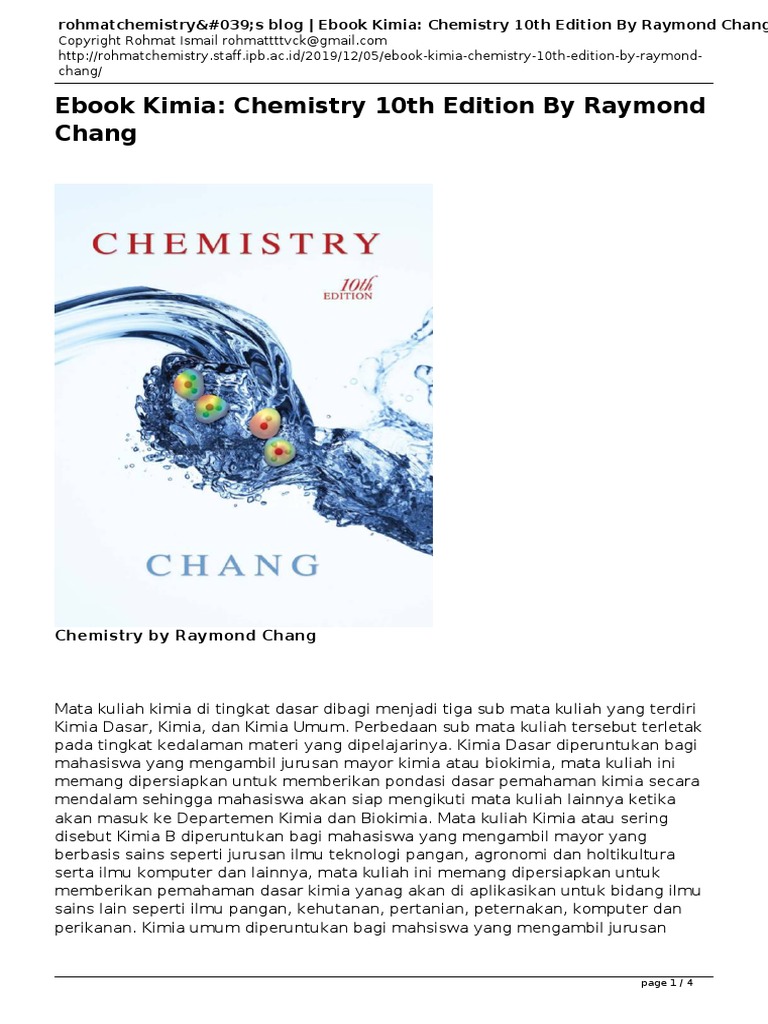 Ebook Kimia - Chemistry 10th Edition by Raymond Chang | PDF