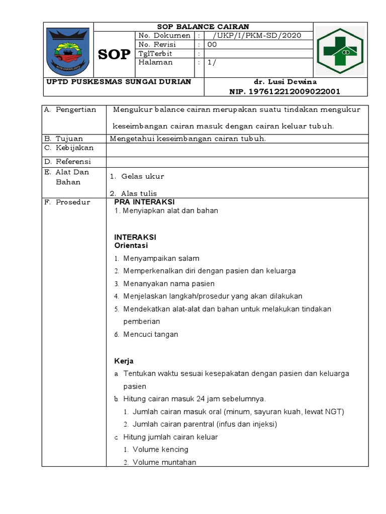Sop Balance Cairan | PDF
