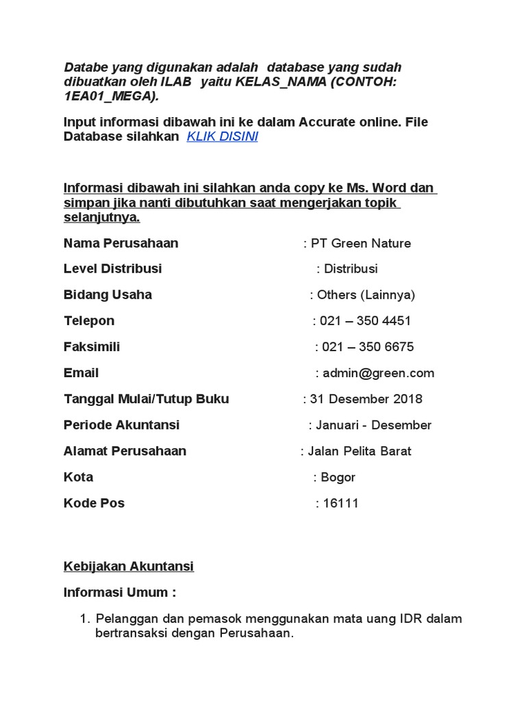 Panduan Penggunaan Database Akuntansi PT Green Nature | PDF