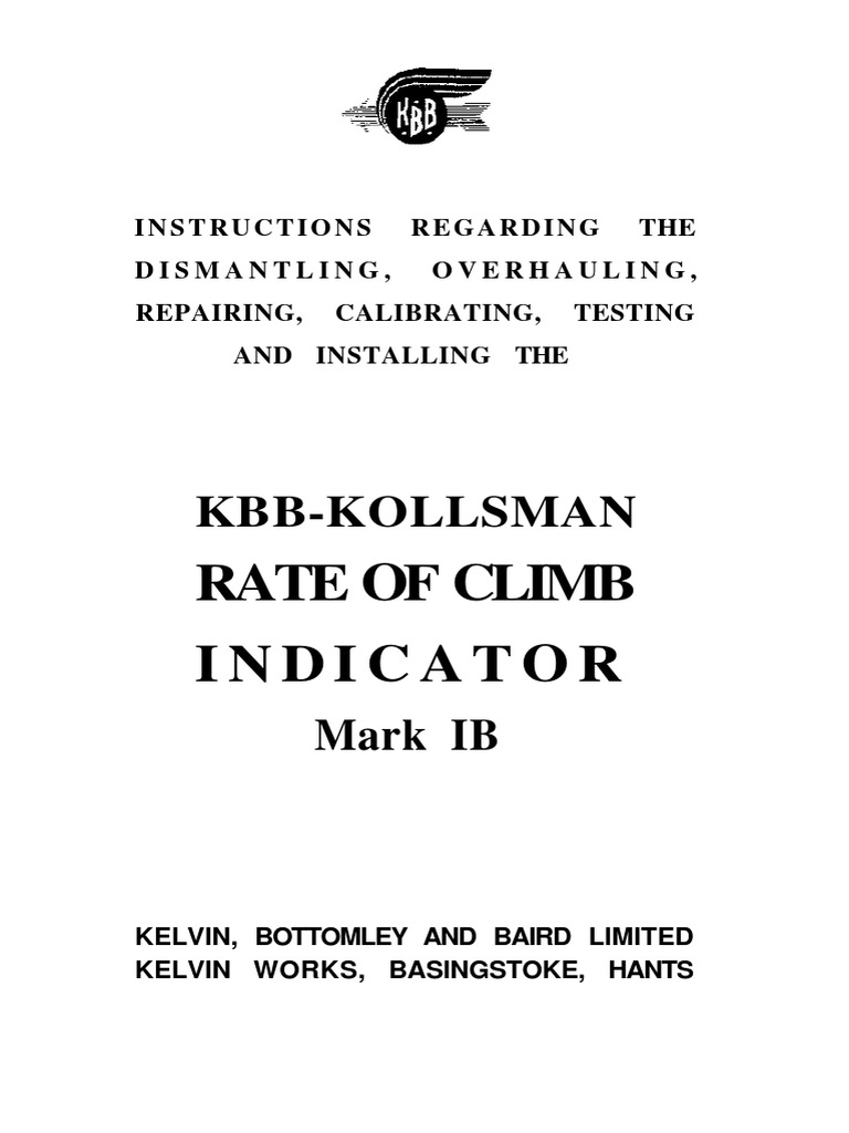 Rate of Climb Indicator: Kbb-Kollsman | PDF | Pressure Measurement ...