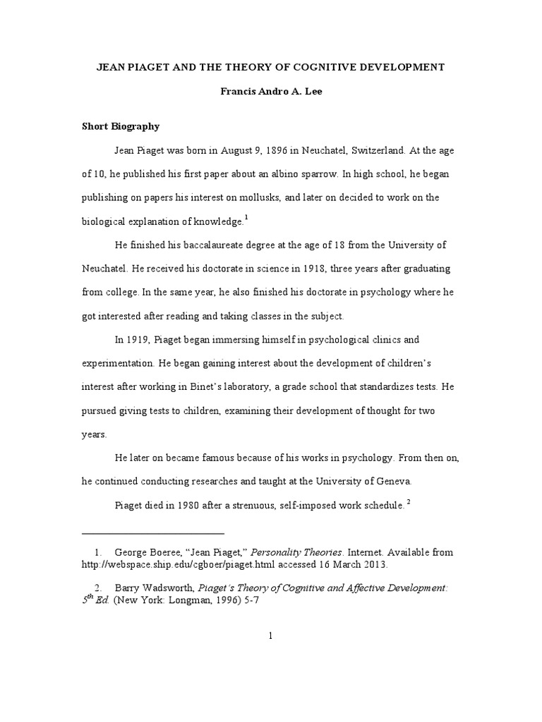 Jean Piaget and The Theory of Cognitive | PDF | Schema (Psychology ...