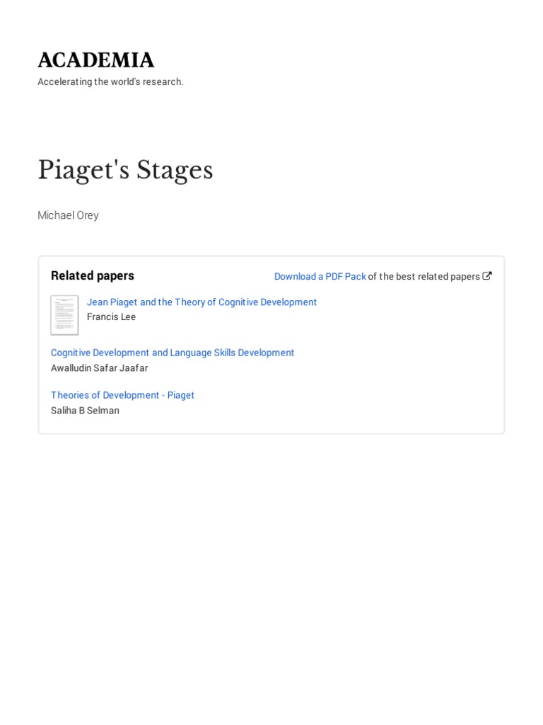 Piaget's Stages of Cognitive Development | PDF | Cognitive Development ...