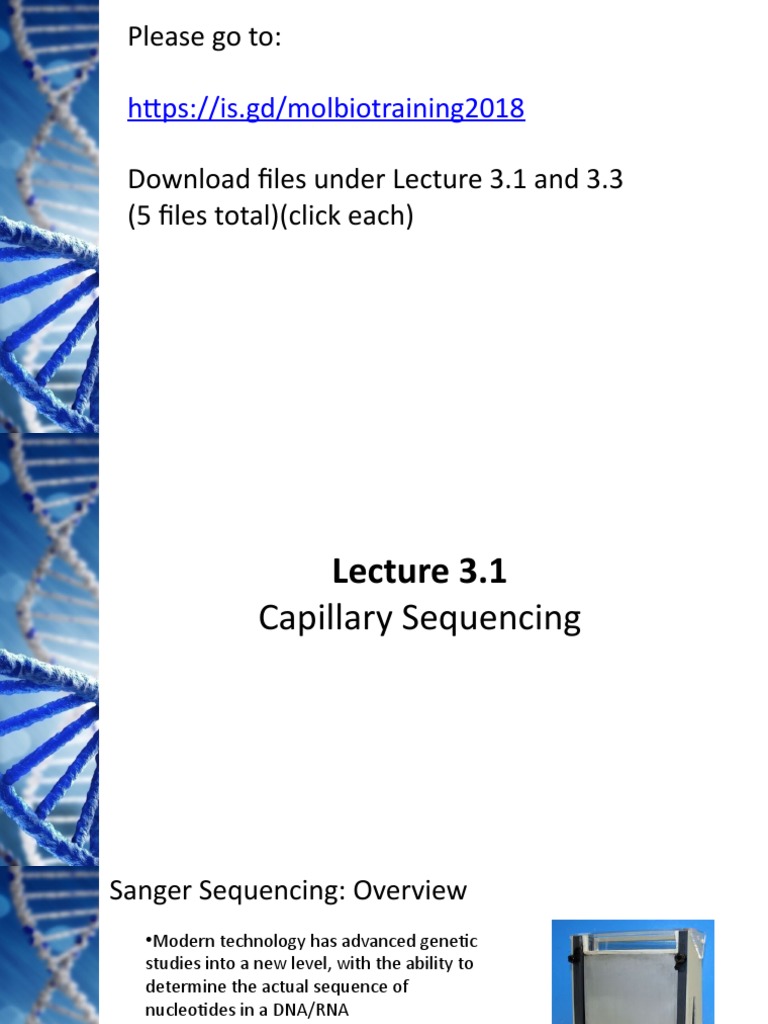 Lecture 3.1 (Capillary Sequencing | PDF | Dna Sequencing | Genetics