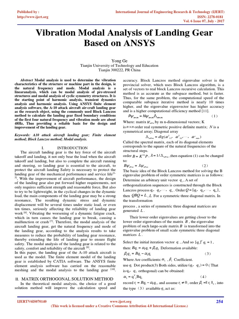 Vibration Modal Analysis of Landing Gear Based On ANSYS: Yong Ge | PDF ...
