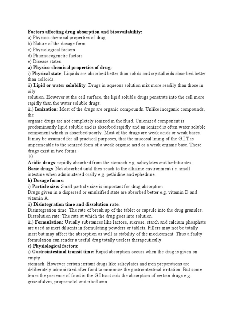 Factors Affecting Drug Absorption and Bioavailability | PDF ...