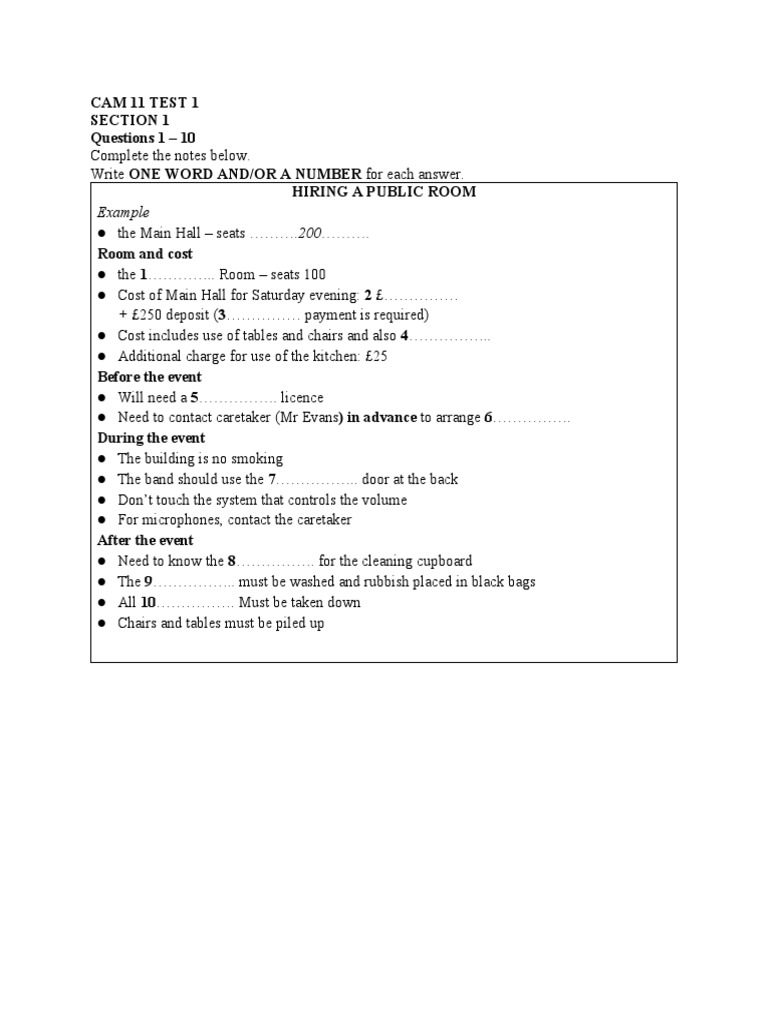 Example: Cam 11 Test 1 Section 1 Questions 1 - 10 | PDF