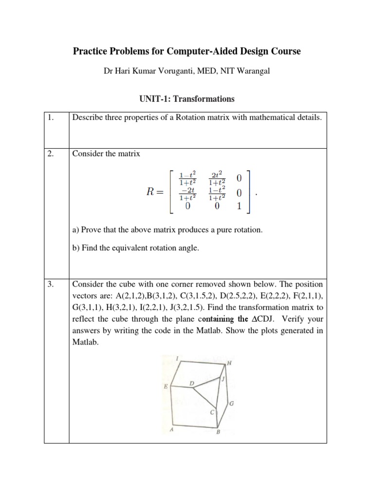 Transformations - Practice Problems For CAD | PDF | Cartesian ...