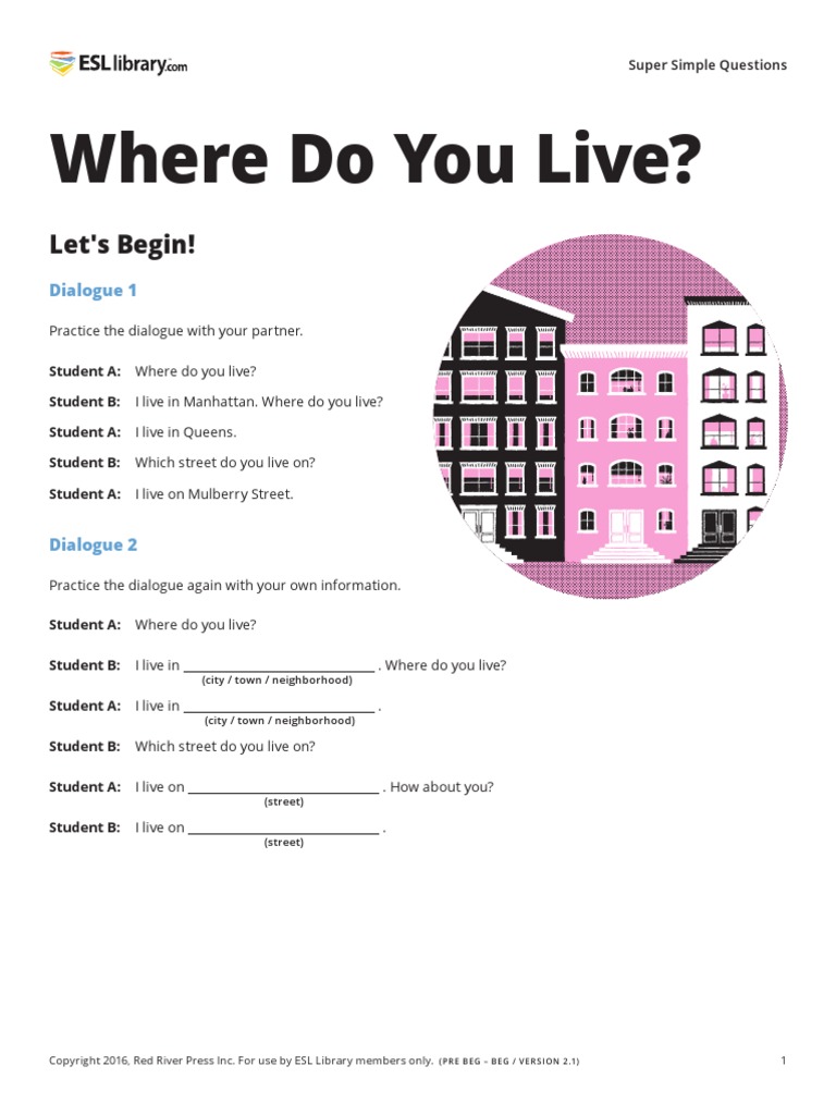 Where Do You Live? Practice Dialogues | PDF
