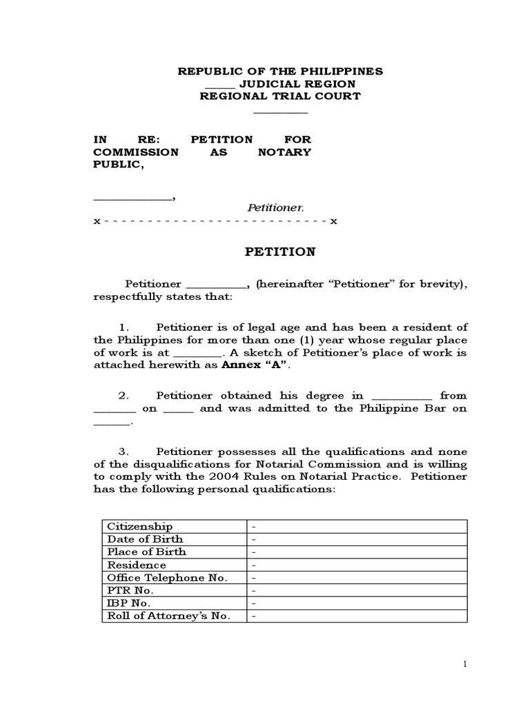 Sample Petition For Notary | PDF | Notary Public | Common Law