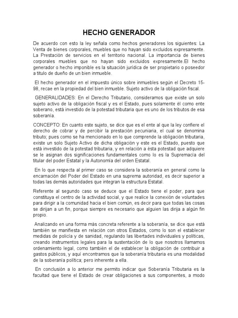 Hecho Generador | PDF | Estado (política) | Propiedad