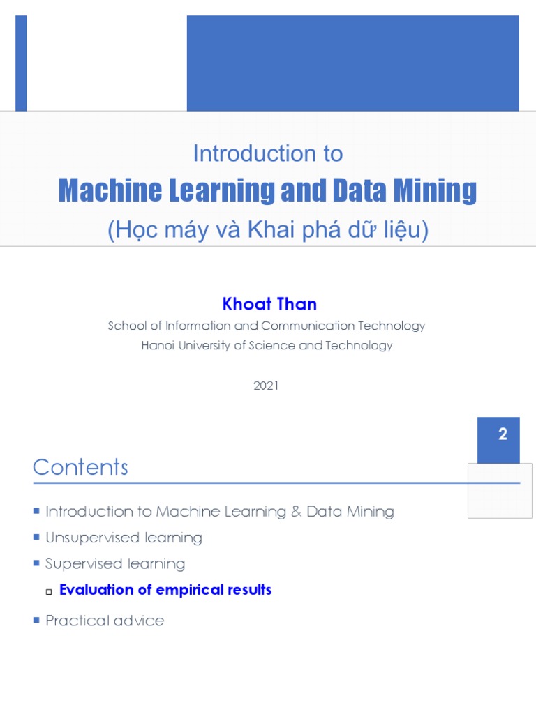 Machine Learning and Data Mining: Introduction to (Học máy và Khai phá dữ liệu) | PDF | Cross ...