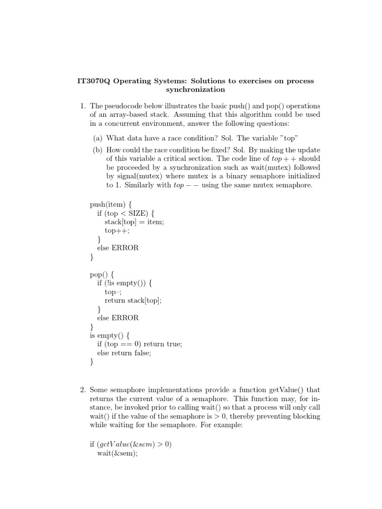 Solutions To Exercises On Processes Synchronization | PDF | Computer Data | Operating System ...