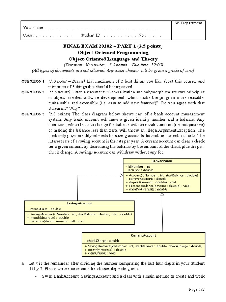 OOP Final Exam Instructions | PDF | Transaction Account | Interest