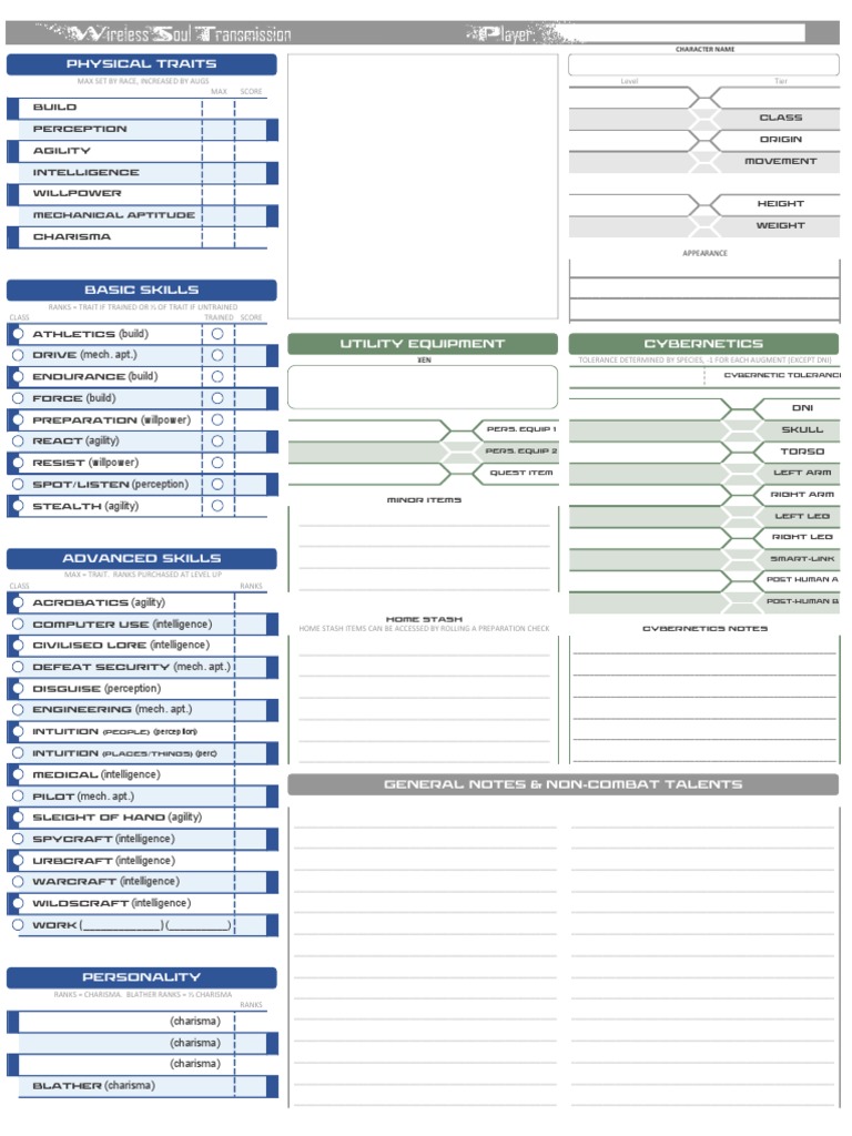 Wireless Soul Transmission - Character Sheet | PDF | Human Anatomy