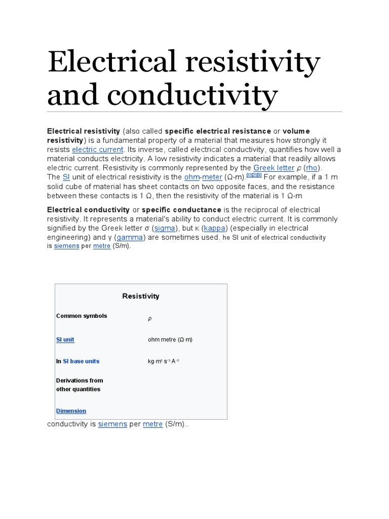 Electrical Resistivity and Conductivity Explained | PDF | Electrical ...