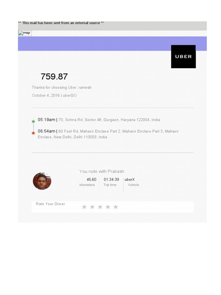Uber Invoice Sample for India | PDF