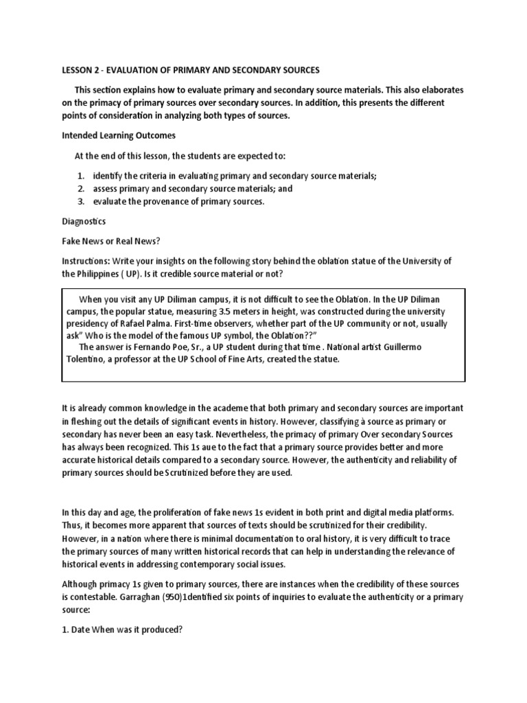 Evaluating Primary and Secondary Sources | PDF | Primary Sources